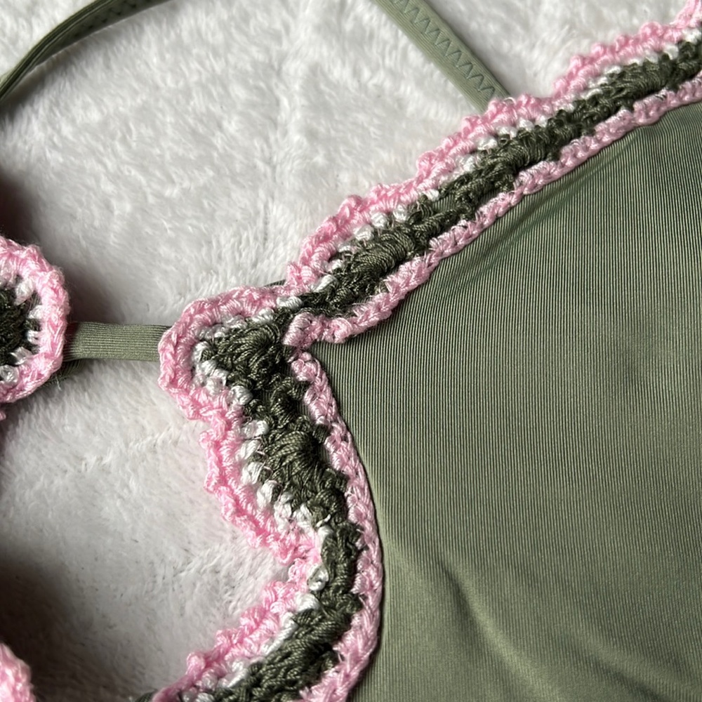 Becca Medina Crochet Cut Out Plunge One Piece - Gem